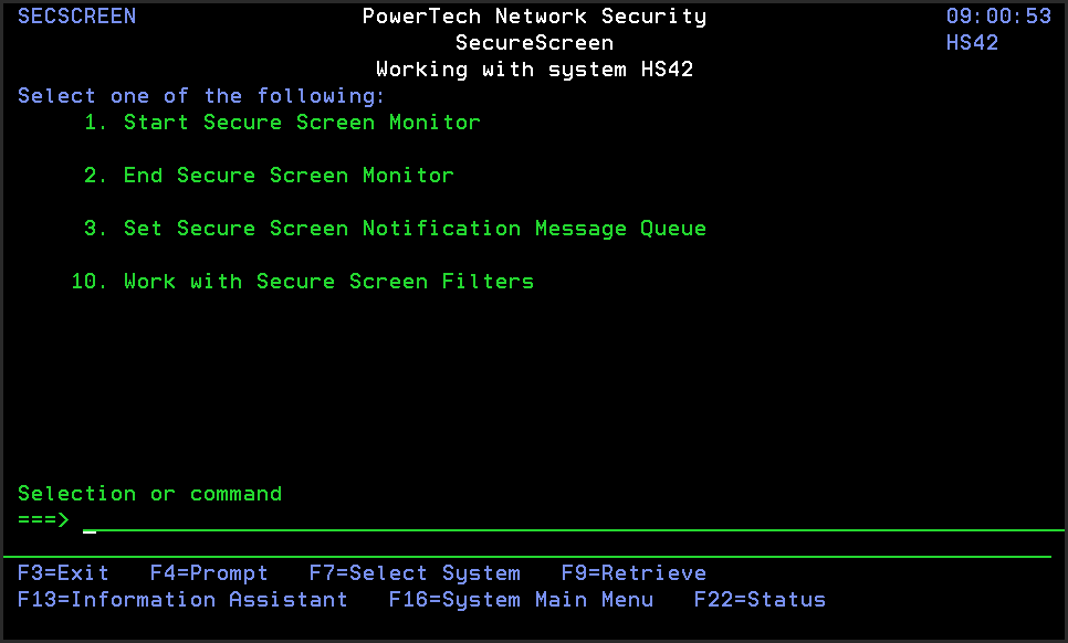 Powertech Secure Screen Main Menu