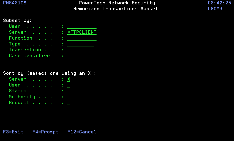 Example 1: Rejecting All Transactions Except a Specific Transaction - green screen