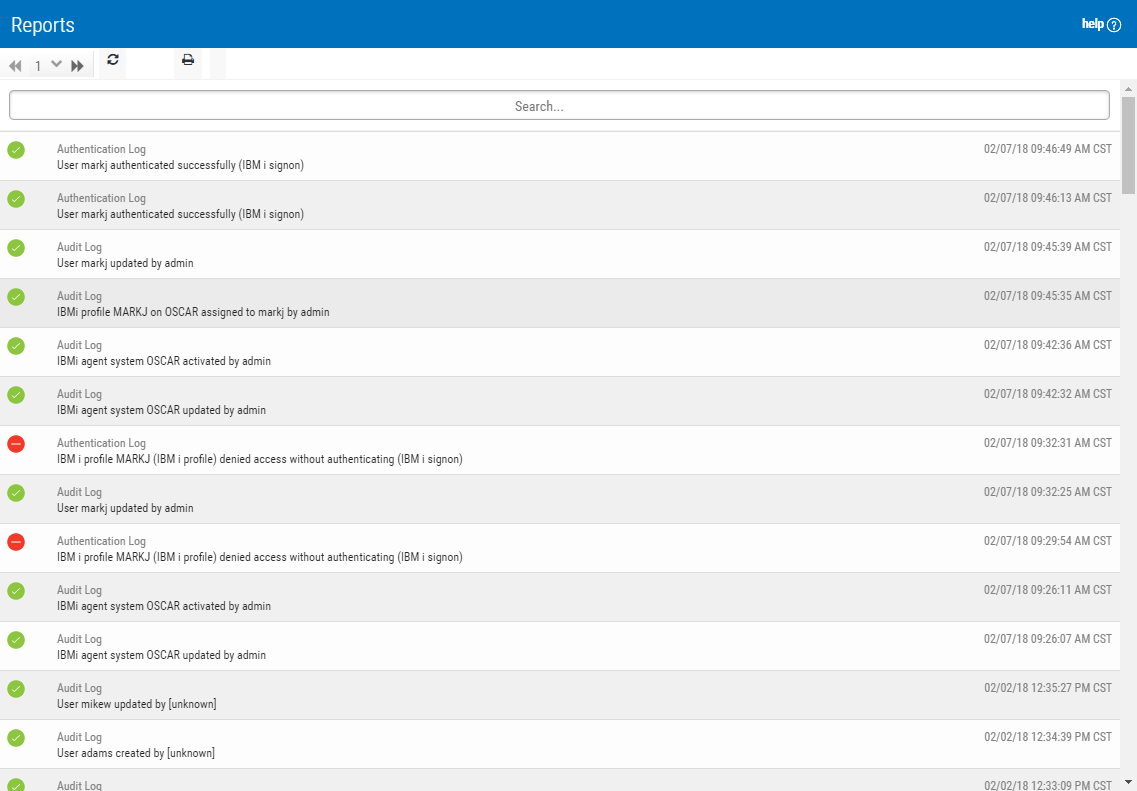 Reports screen