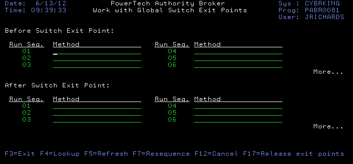 Work with Global Switch Exit Points screen